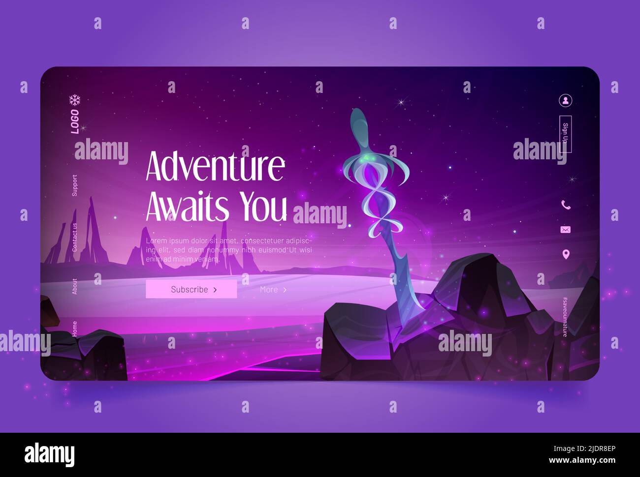Sword in stone on alien planet surface. Adventure awaits you cartoon ...