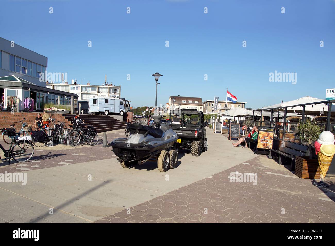 Entrance to the beach at the Dutch seaside village of Bergen aan Zee ...