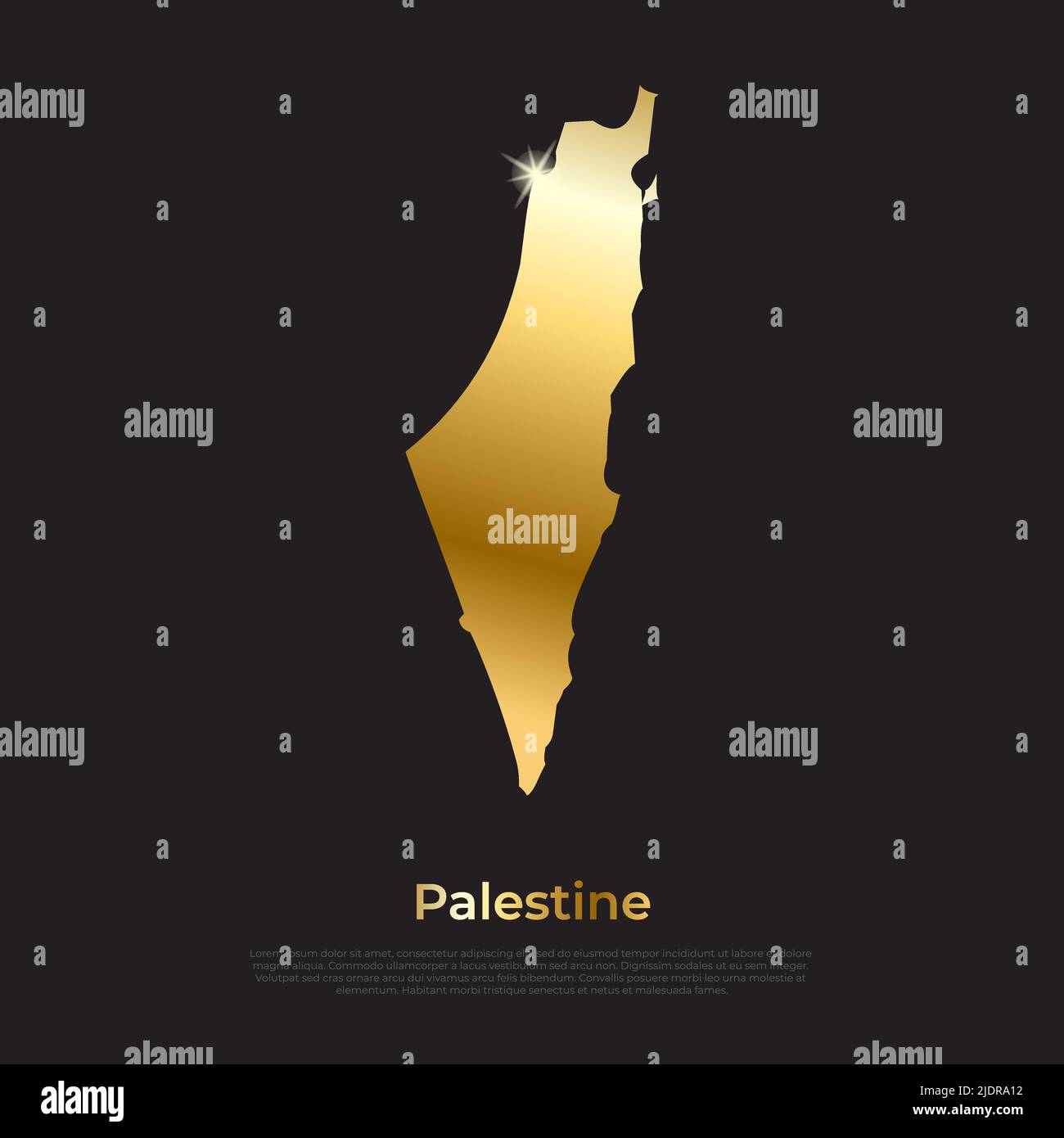 Palestine country border map in gold golden metal color design. Vector ...