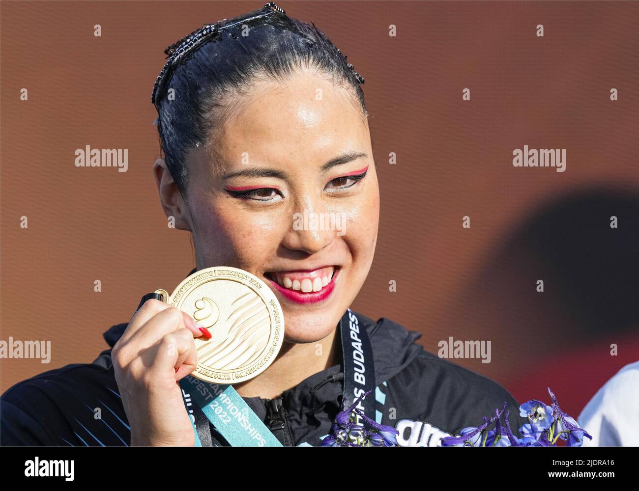 Yukiko Inui of Japan poses with her gold medal after the women's solo ...