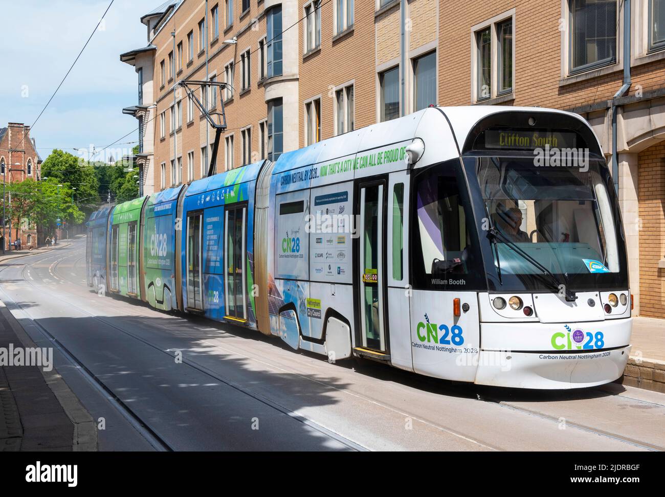 Carbon Neutral 28 (CN28) branded Tram on Goldsmith Street at the Trent ...