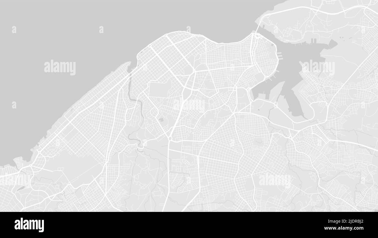 White and light grey Havana city area vector background map, roads and ...