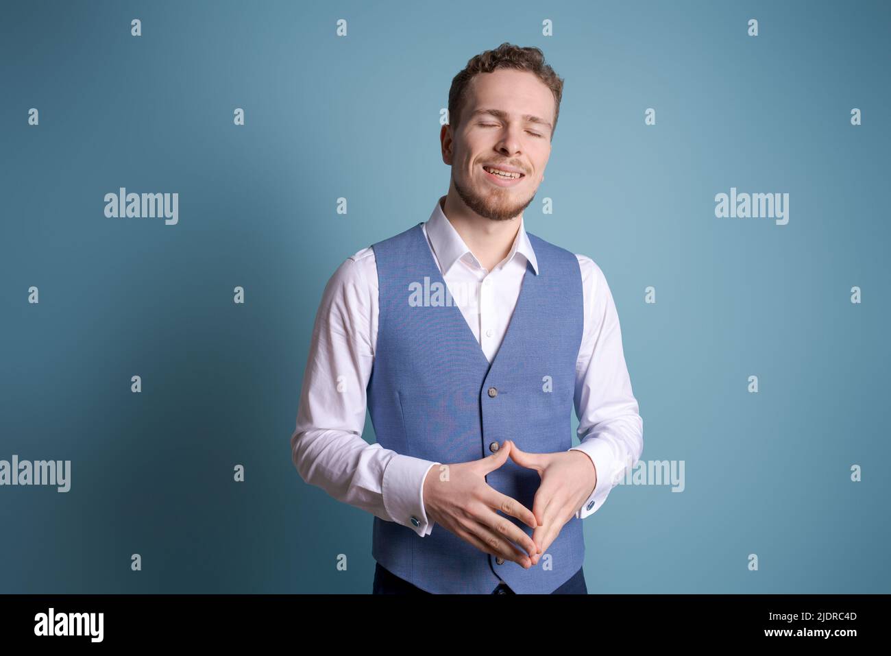 Good job, business man gesturing with his hands smiling broadly, giving ...