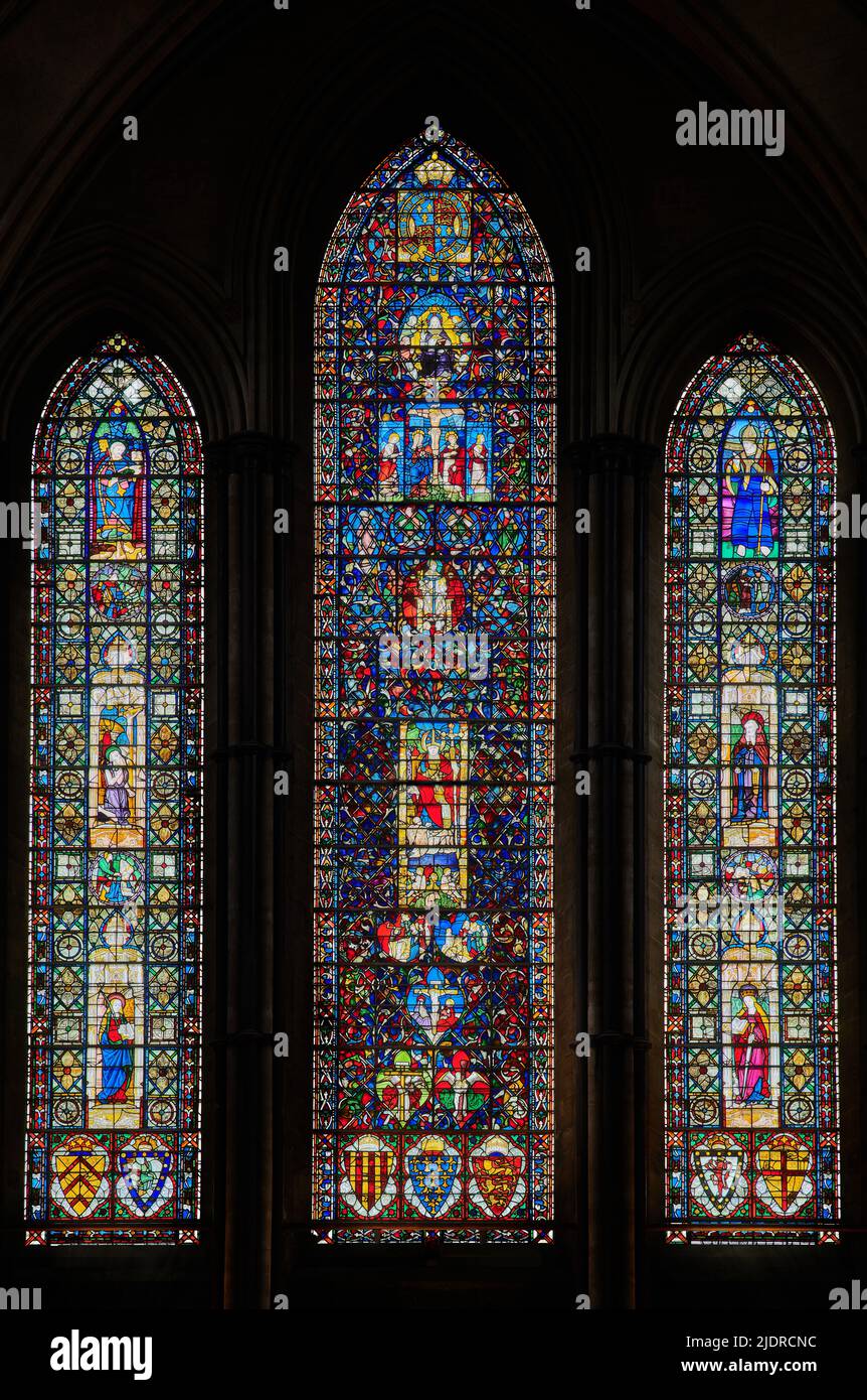 Stained glass window at the west end of the thirteenth century AD ...