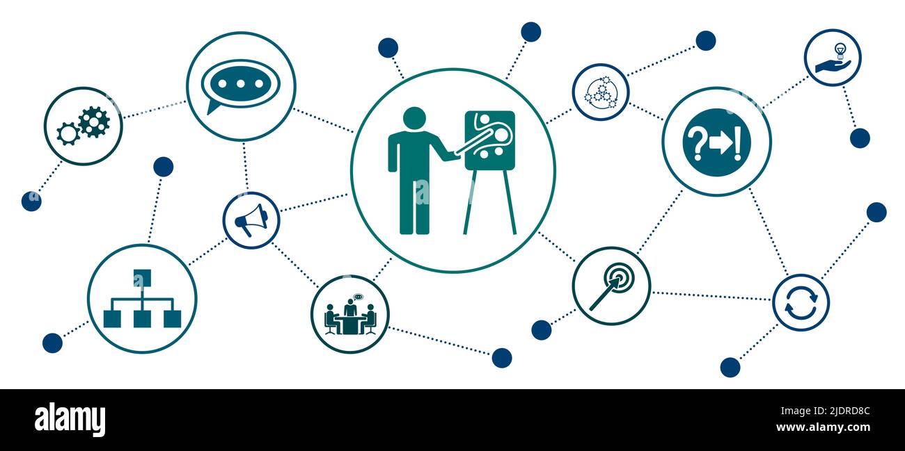 Concept of coaching with connected icons Stock Photo - Alamy