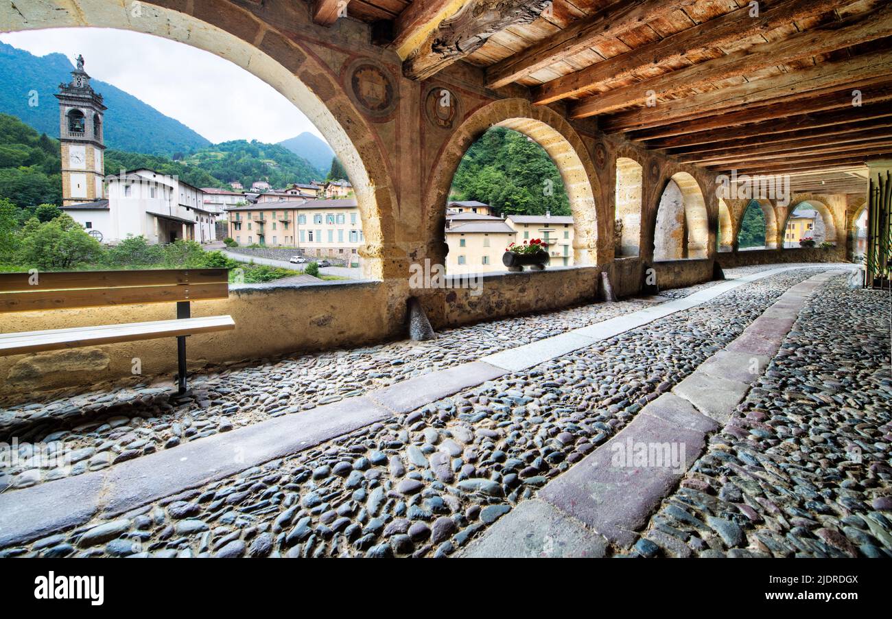 Averara and its ancient arcade. Brembana Valley Bergamo Italy Stock ...