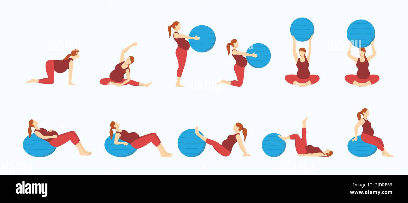 pregnancy pregnant training workout exercise with various position and ...