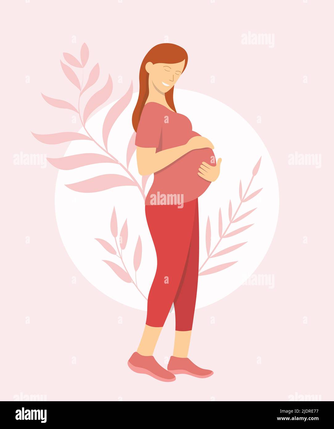 pregnant or pregnancy woman with flower as background with modern flat ...