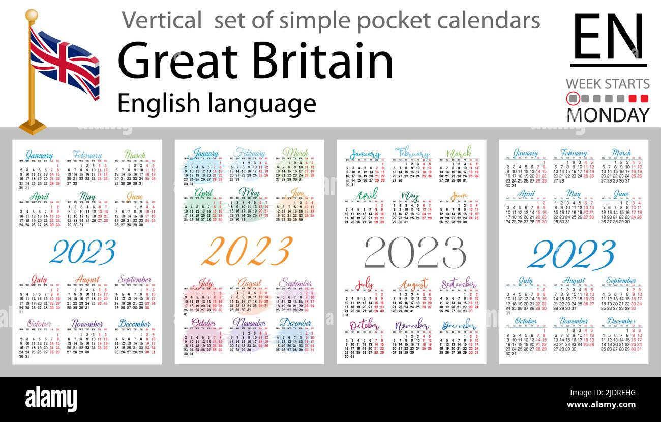 English vertical pocket calendar for 2023 (two thousand twenty three ...