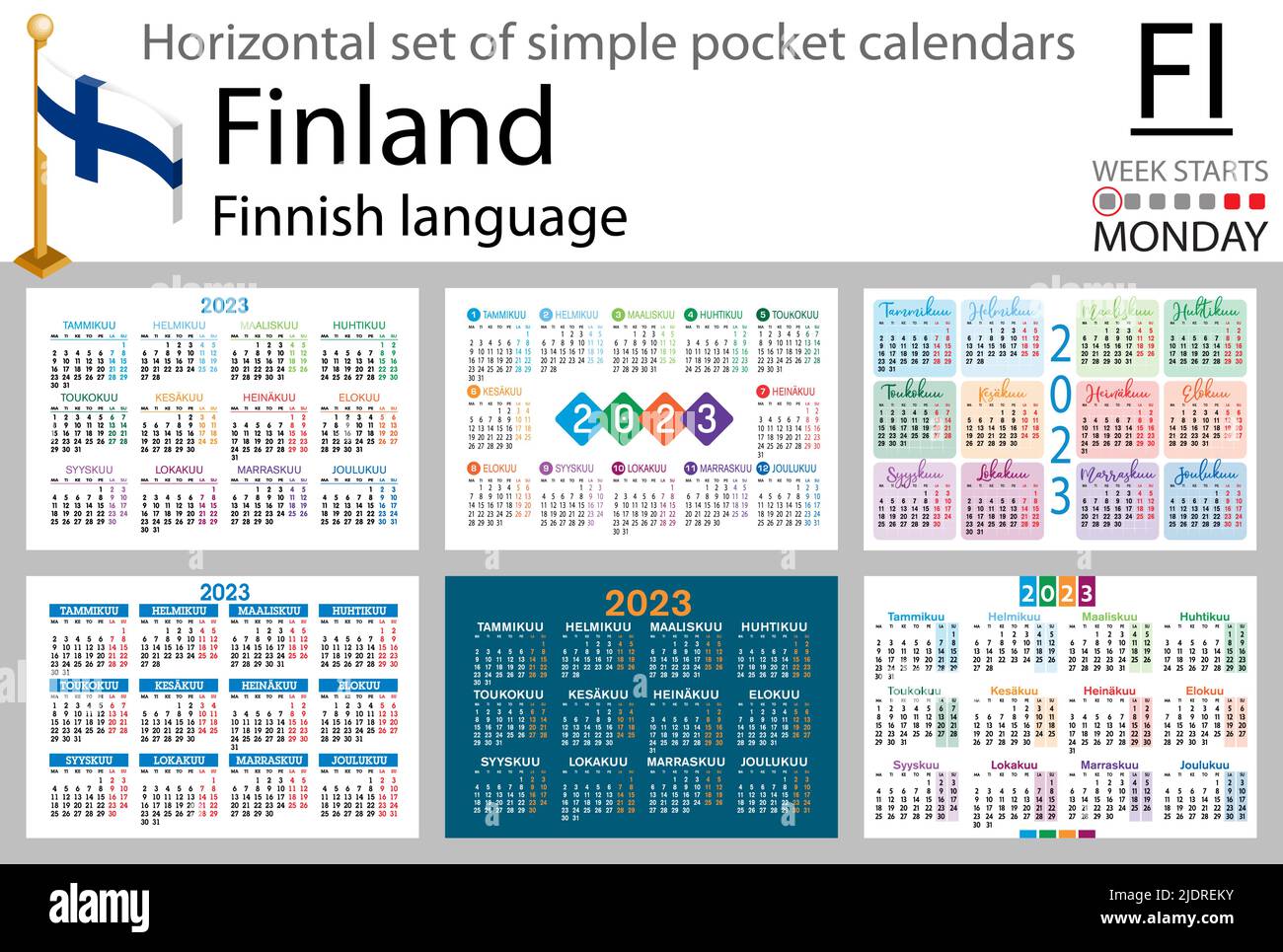 Finnish horizontal pocket calendar for 2023 (two thousand twenty three ...