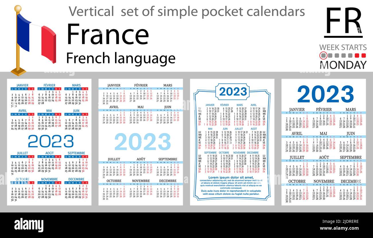 French vertical pocket calendar for 2023 (two thousand twenty three ...