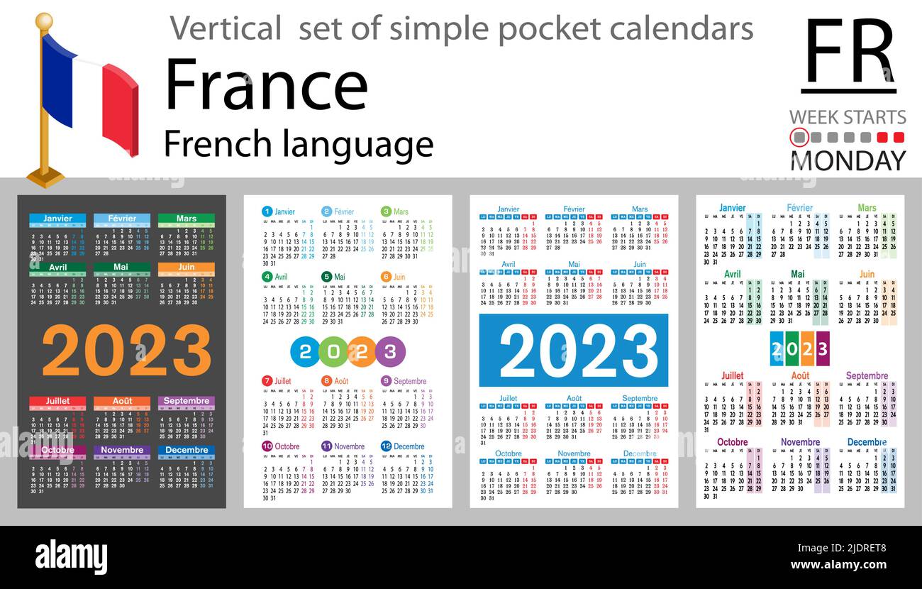 French vertical pocket calendar for 2023 (two thousand twenty three ...