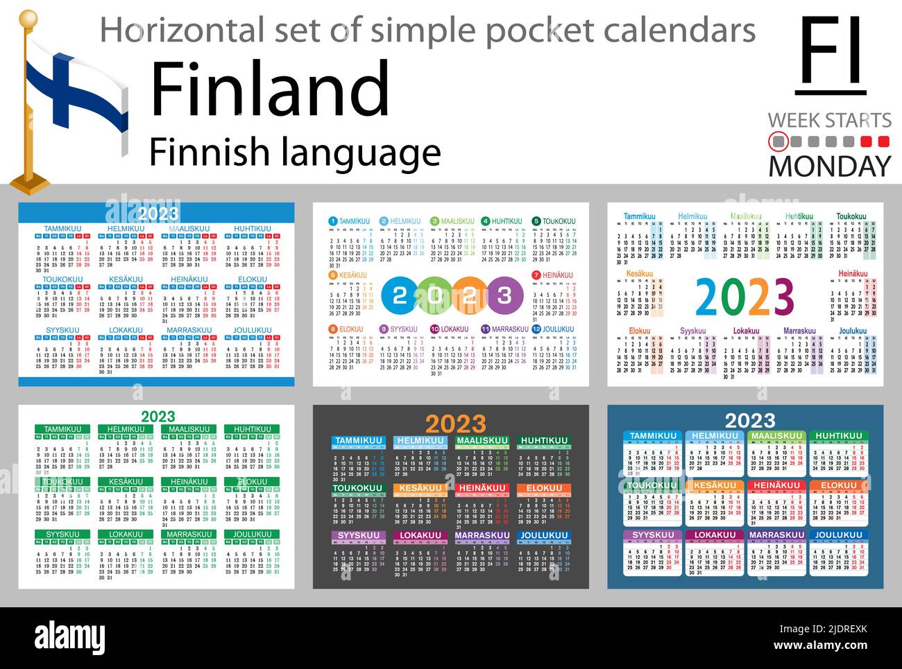 Finnish horizontal pocket calendar for 2023 (two thousand twenty three ...