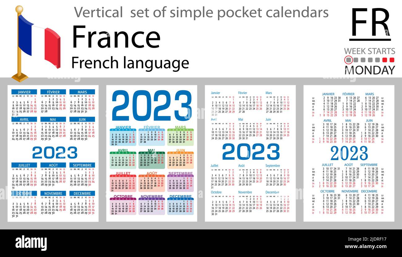 French vertical pocket calendar for 2023 (two thousand twenty three ...