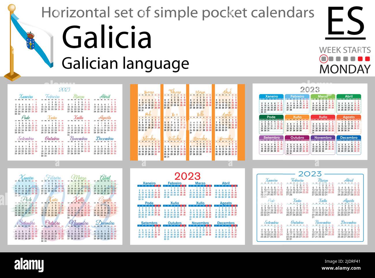 Galician horizontal pocket calendar for 2023 (two thousand twenty three ...