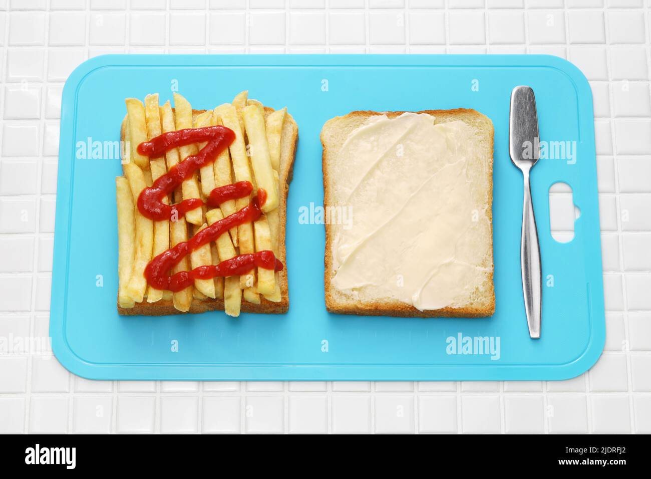 chip butty (french fry sandwich), British food Stock Photo - Alamy