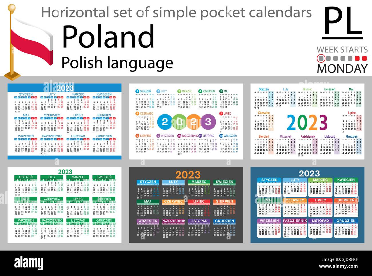 Polish horizontal pocket calendar for 2023 (two thousand twenty three ...
