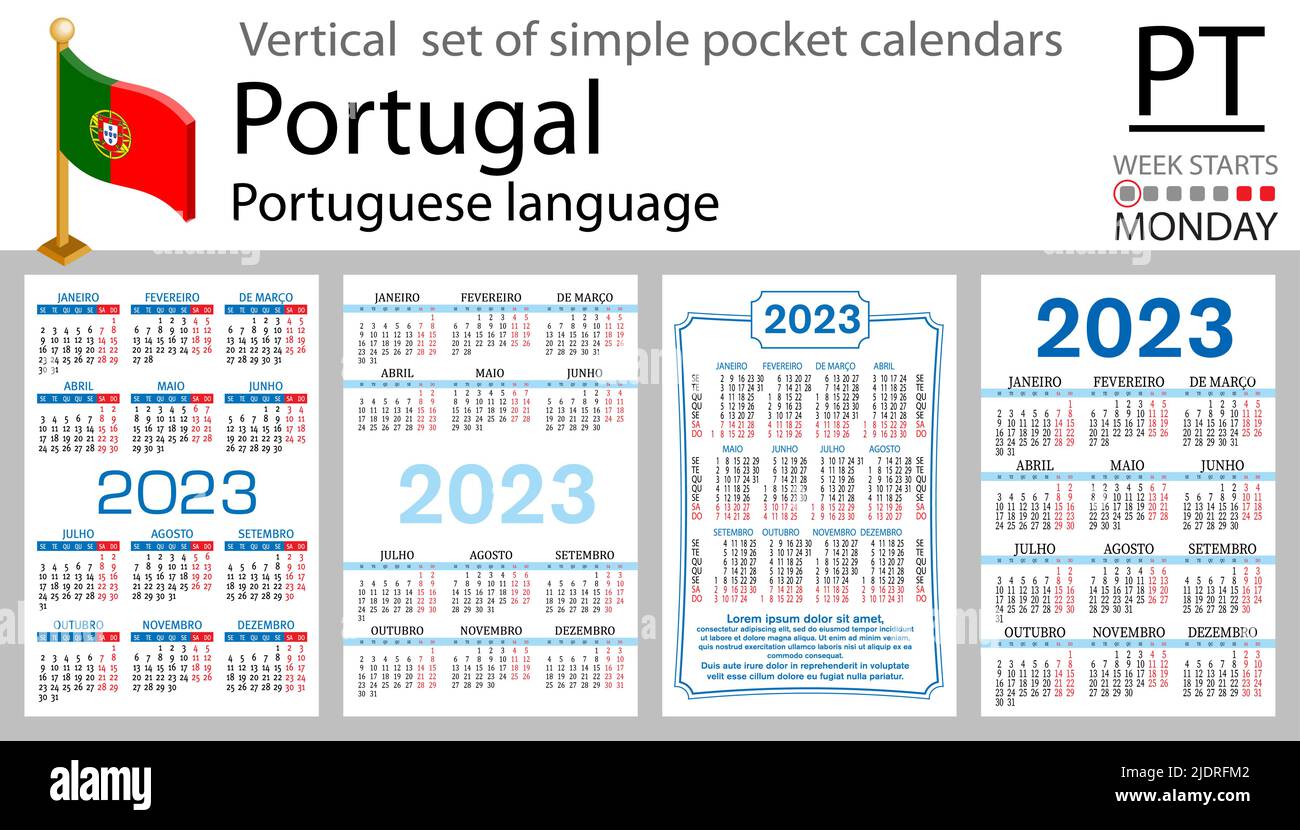 Portuguese vertical pocket calendar for 2023 (two thousand twenty three ...