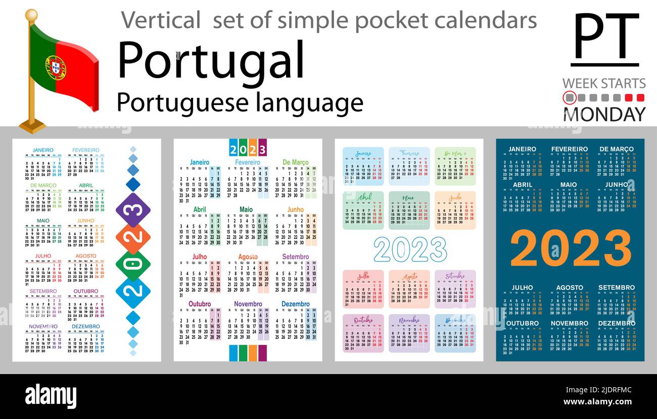 Portuguese vertical pocket calendar for 2023 (two thousand twenty three ...