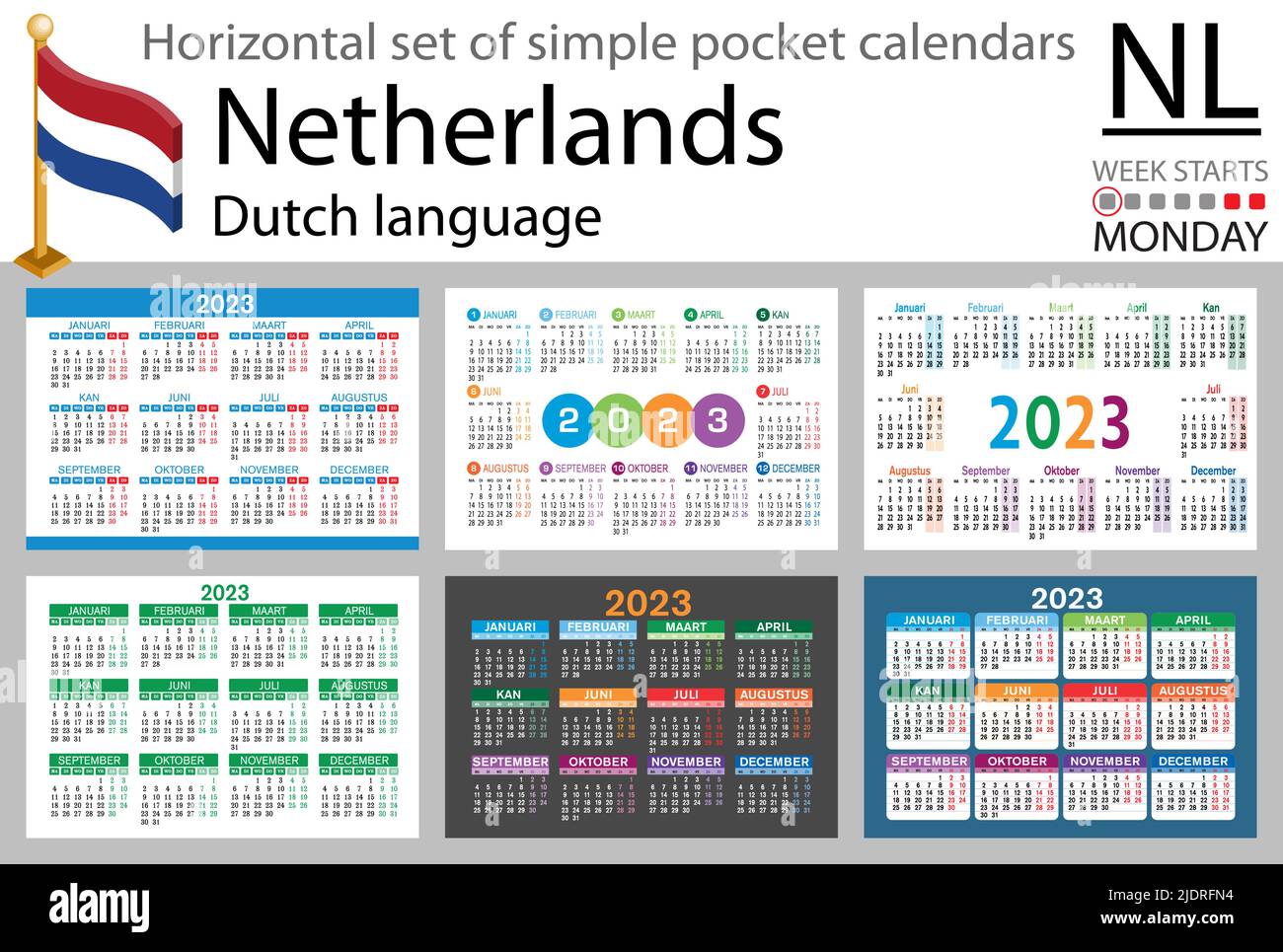 Dutch horizontal pocket calendar for 2023 (two thousand twenty three ...