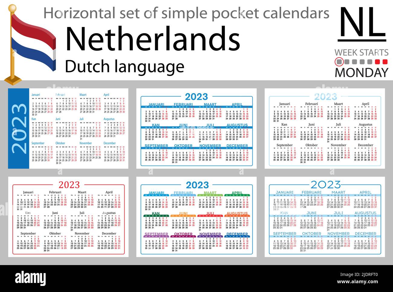 Dutch horizontal pocket calendar for 2023 (two thousand twenty three ...