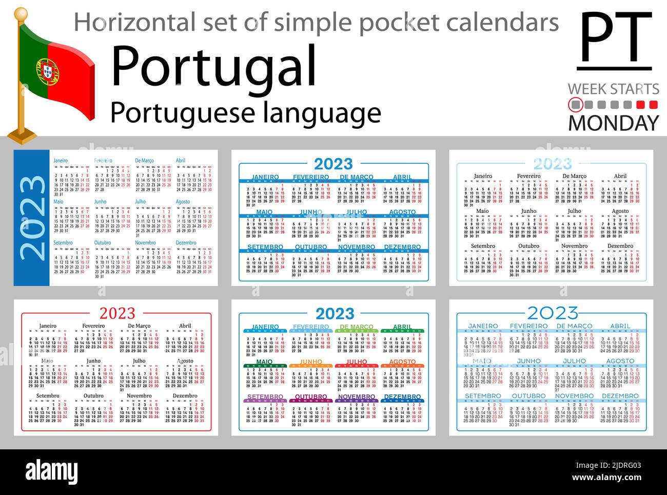 Portuguese horizontal pocket calendar for 2023 (two thousand twenty ...