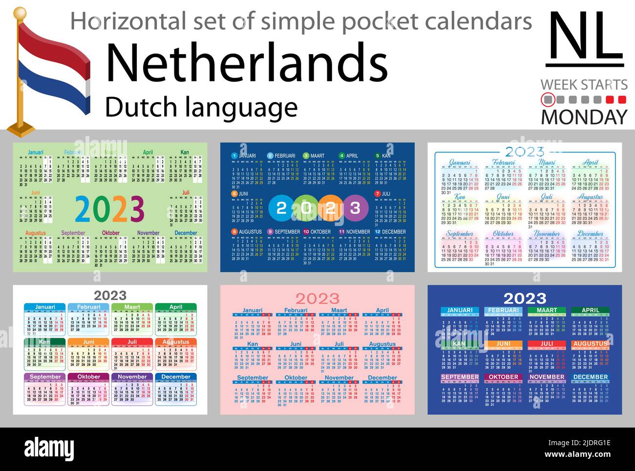 Dutch horizontal pocket calendar for 2023 (two thousand twenty three ...