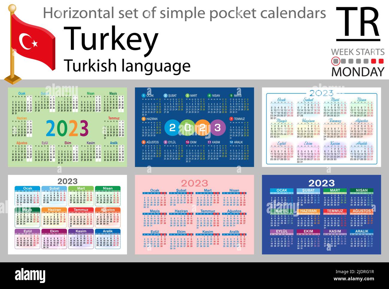 Turkish horizontal pocket calendar for 2023 (two thousand twenty three ...