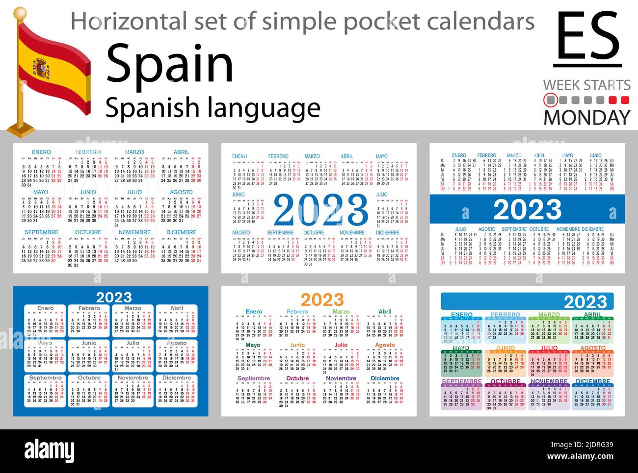 Spanish horizontal pocket calendar for 2023 (two thousand twenty three ...