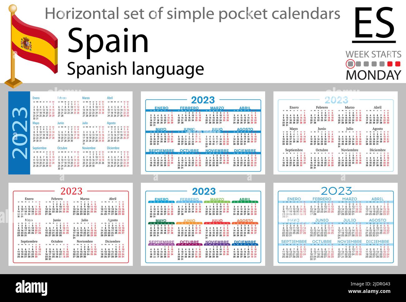 Spanish horizontal pocket calendar for 2023 (two thousand twenty three ...