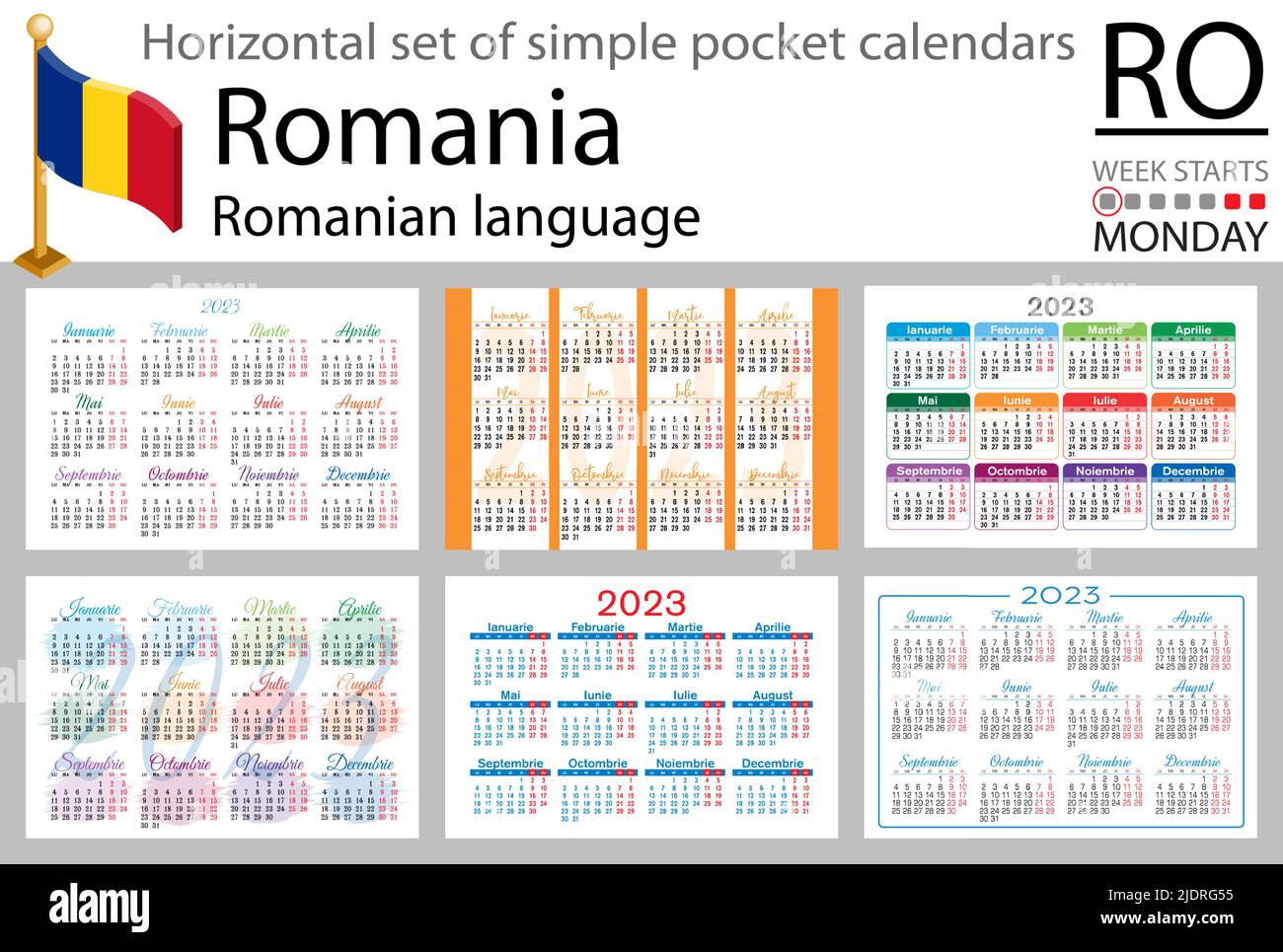 Romanian horizontal pocket calendar for 2023 (two thousand twenty three ...
