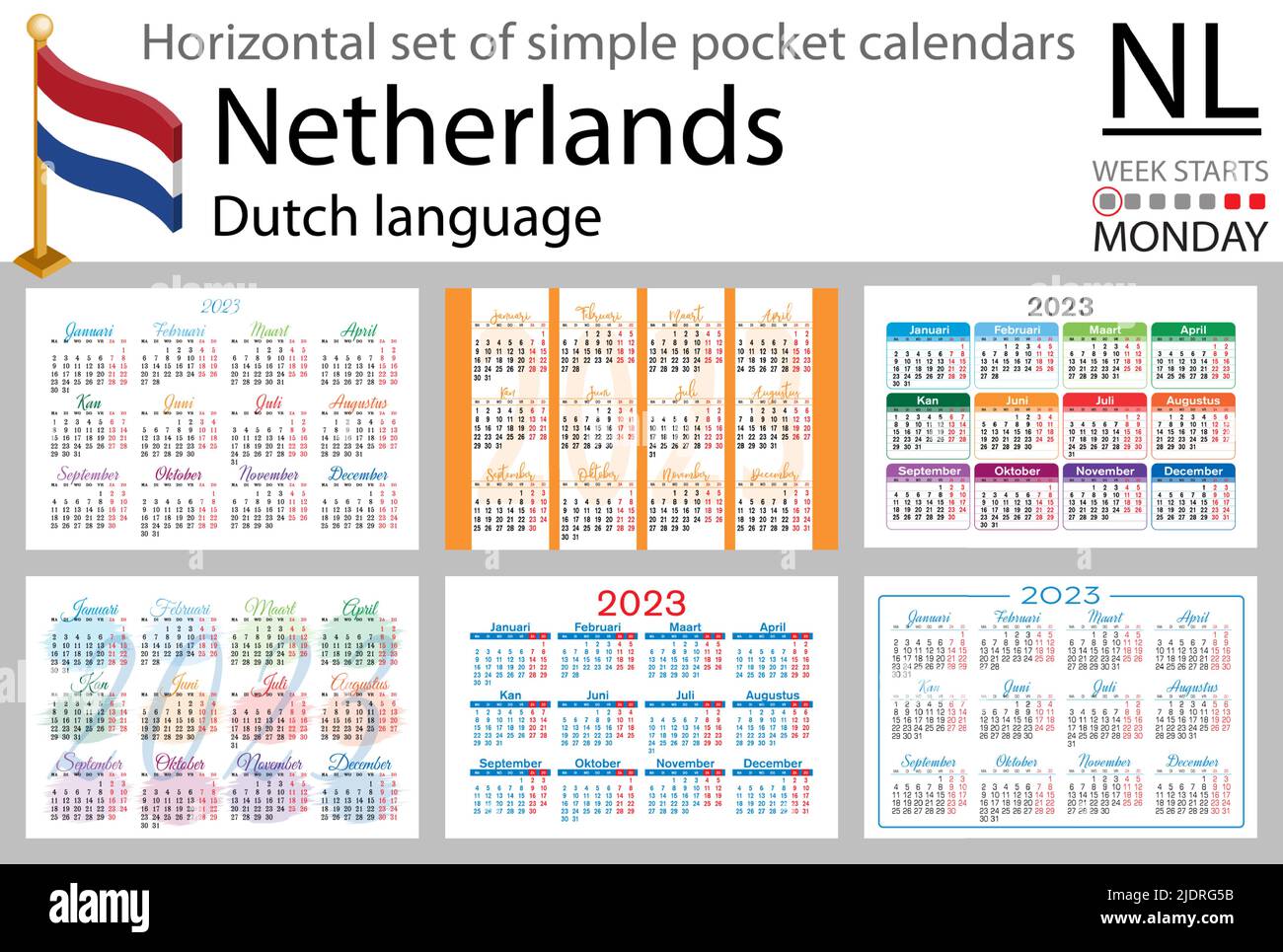 Dutch horizontal pocket calendar for 2023 (two thousand twenty three ...