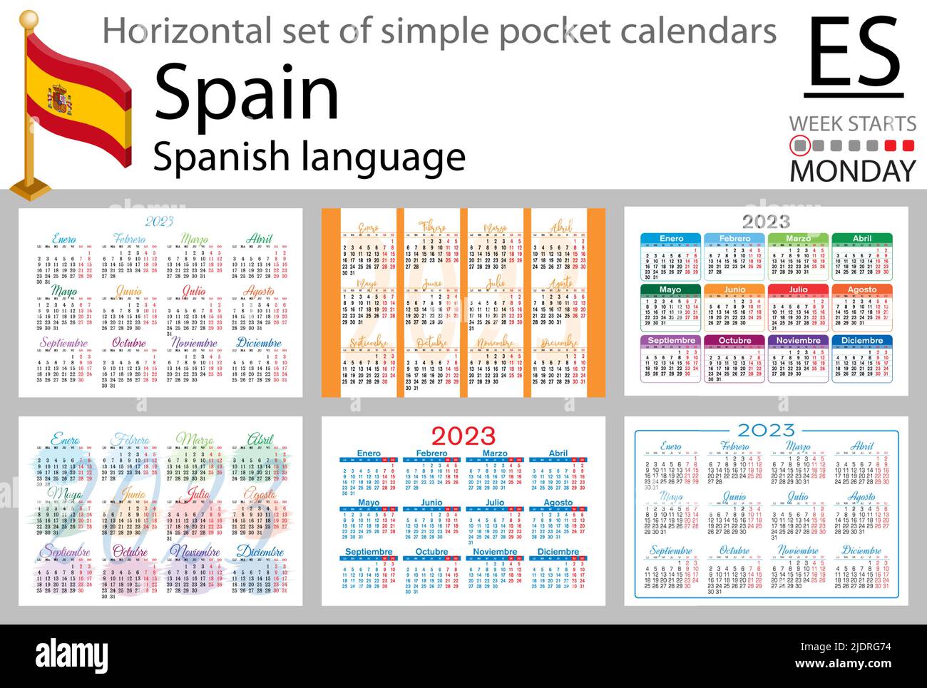 Spanish horizontal pocket calendar for 2023 (two thousand twenty three ...