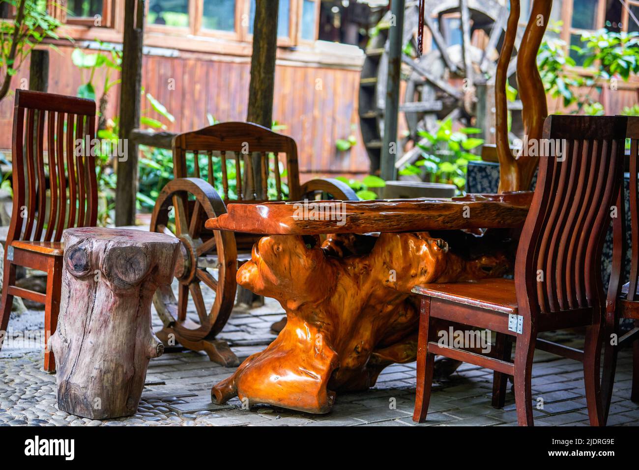 A set of traditional Chinese mahogany tables and chairs Stock Photo - Alamy