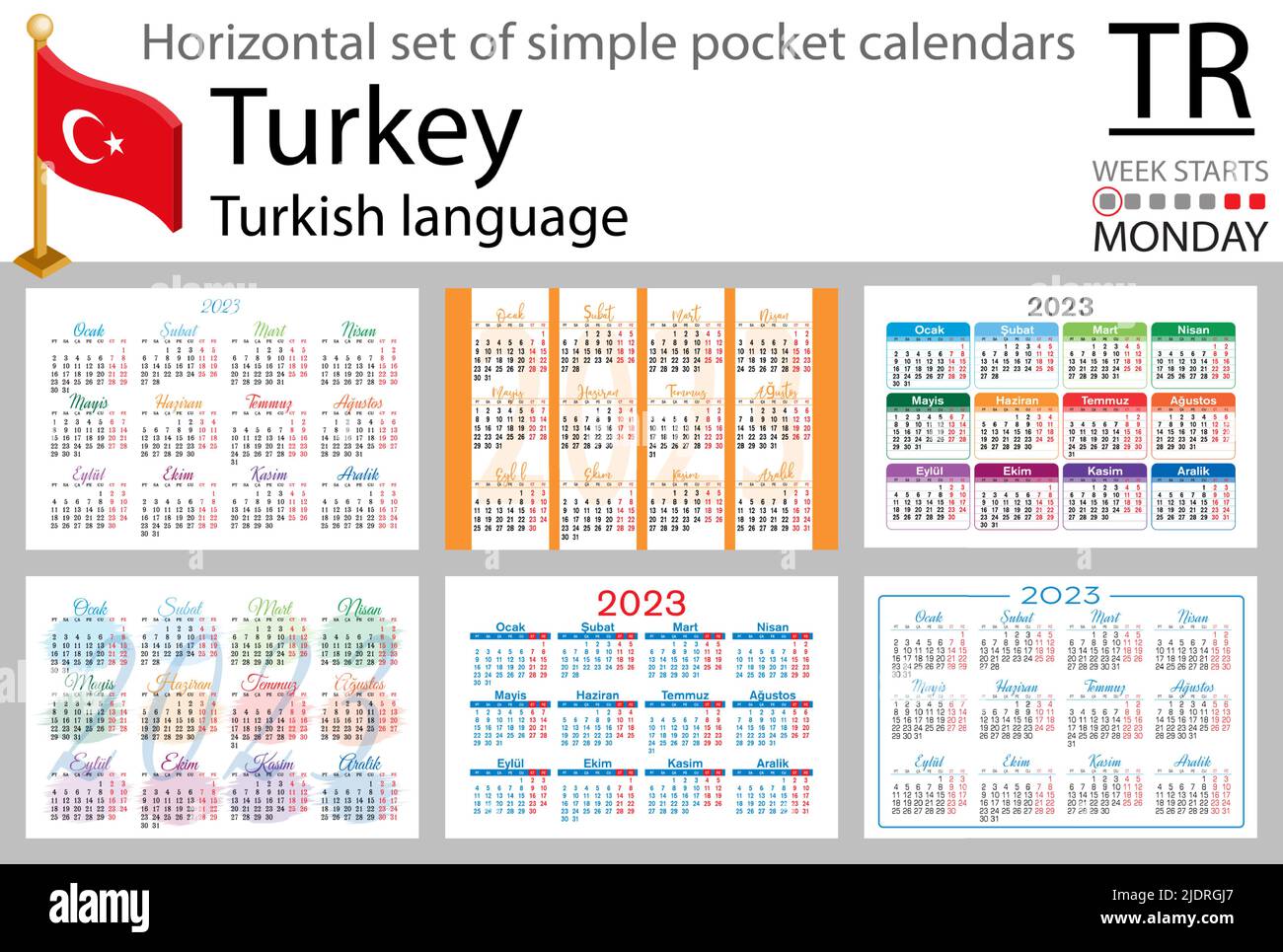 Turkish horizontal pocket calendar for 2023 (two thousand twenty three ...