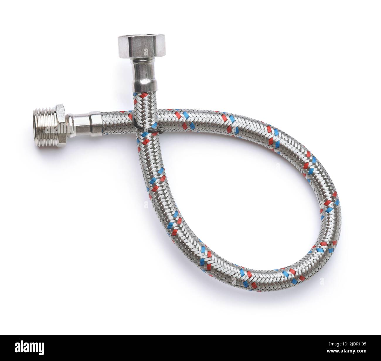 Top view of single braided flexible water hose isolated on white Stock ...
