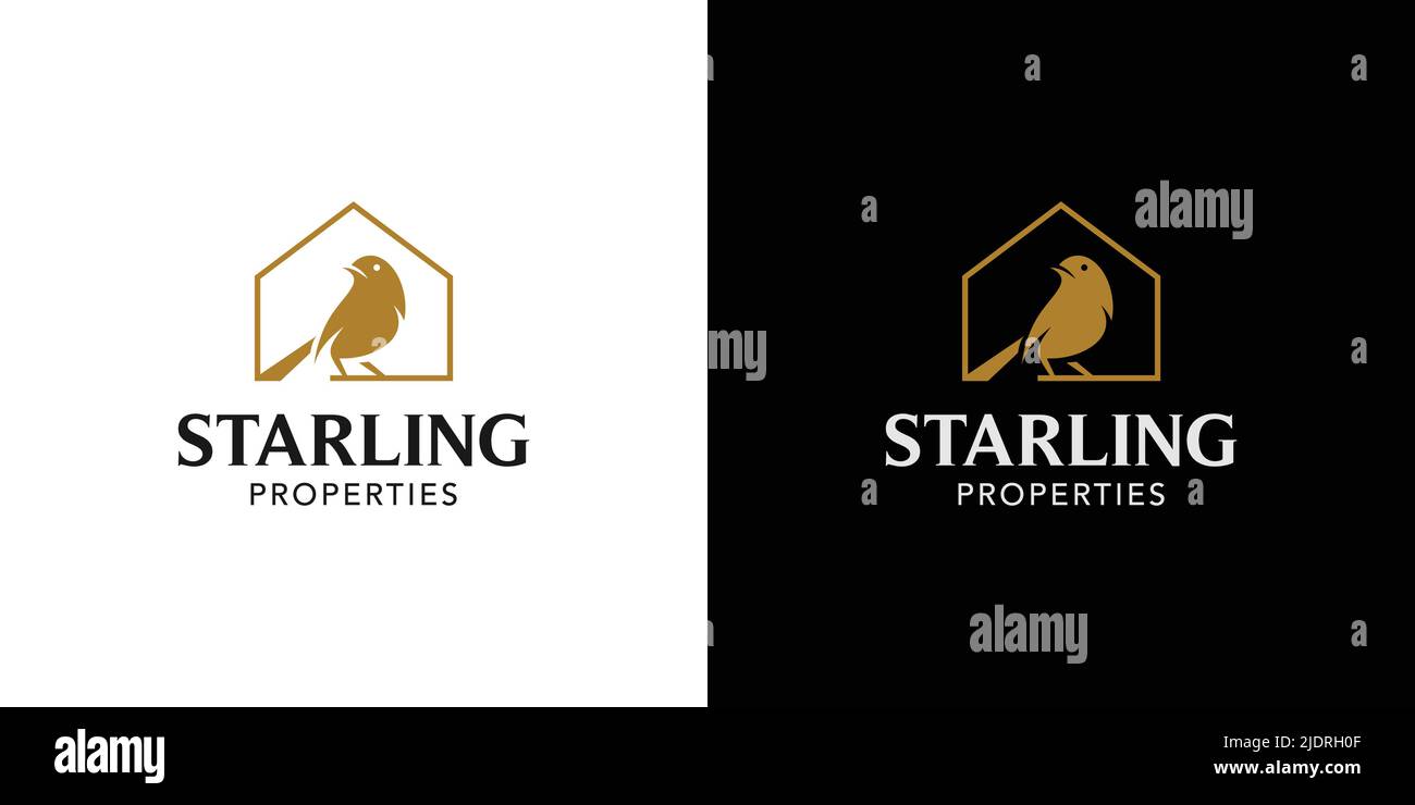 Modern and elegant combination of starling icon housing logo design 2 ...