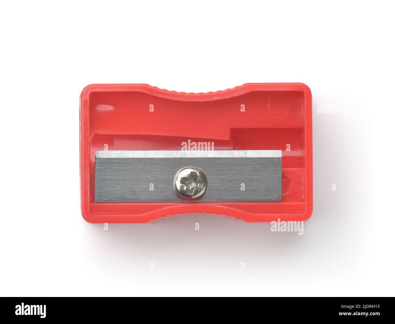 Top view of red plastic pencil sharpener isolated on white Stock Photo ...