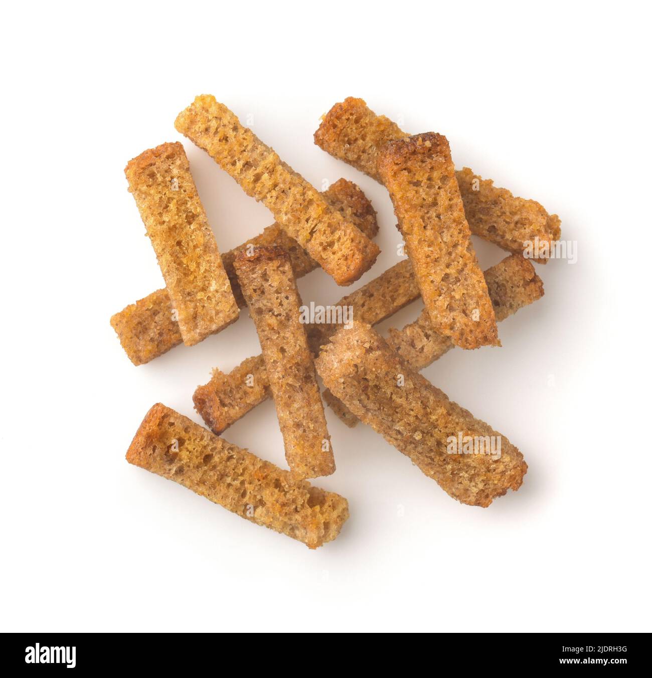 Top view of homemade roasted rye rusk sticks isolated on white Stock ...