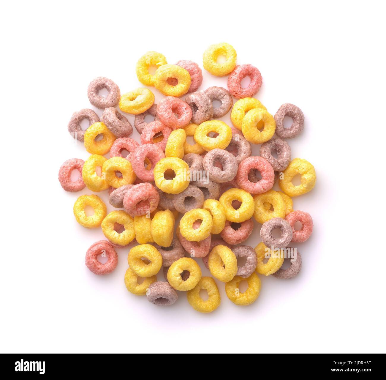 Top view of colorful cereal rings isolated on white Stock Photo - Alamy