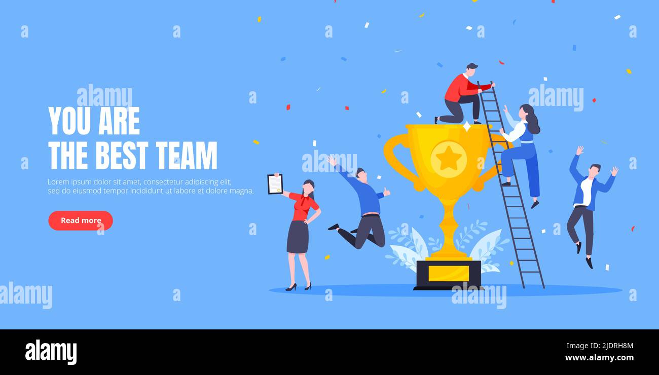 Happy business employee team winners award ceremony flat style design ...