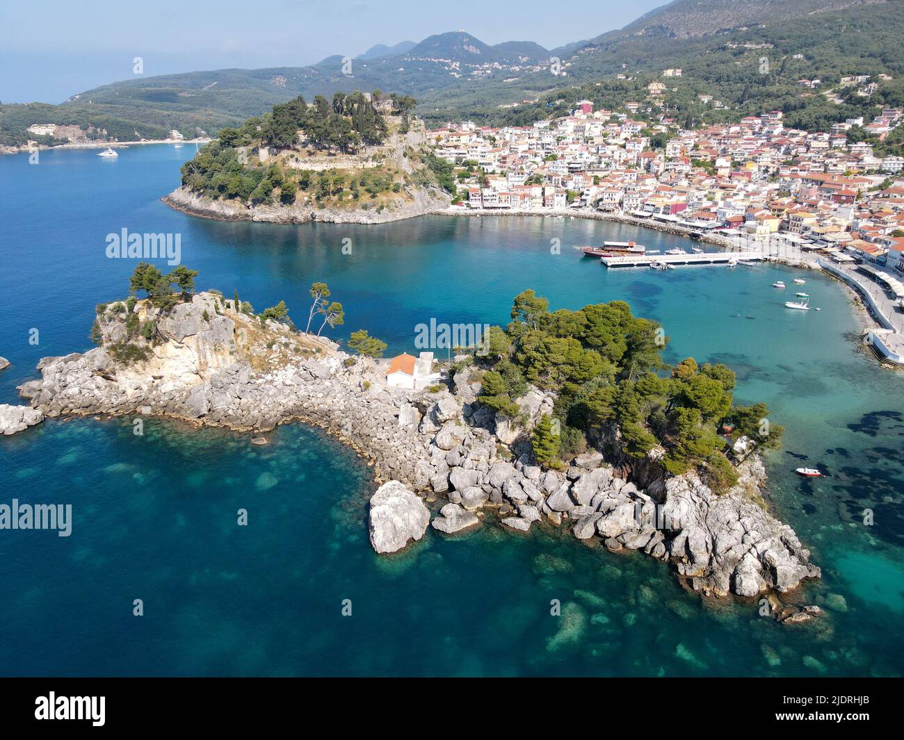 Drone view touristic village parga hi-res stock photography and images ...