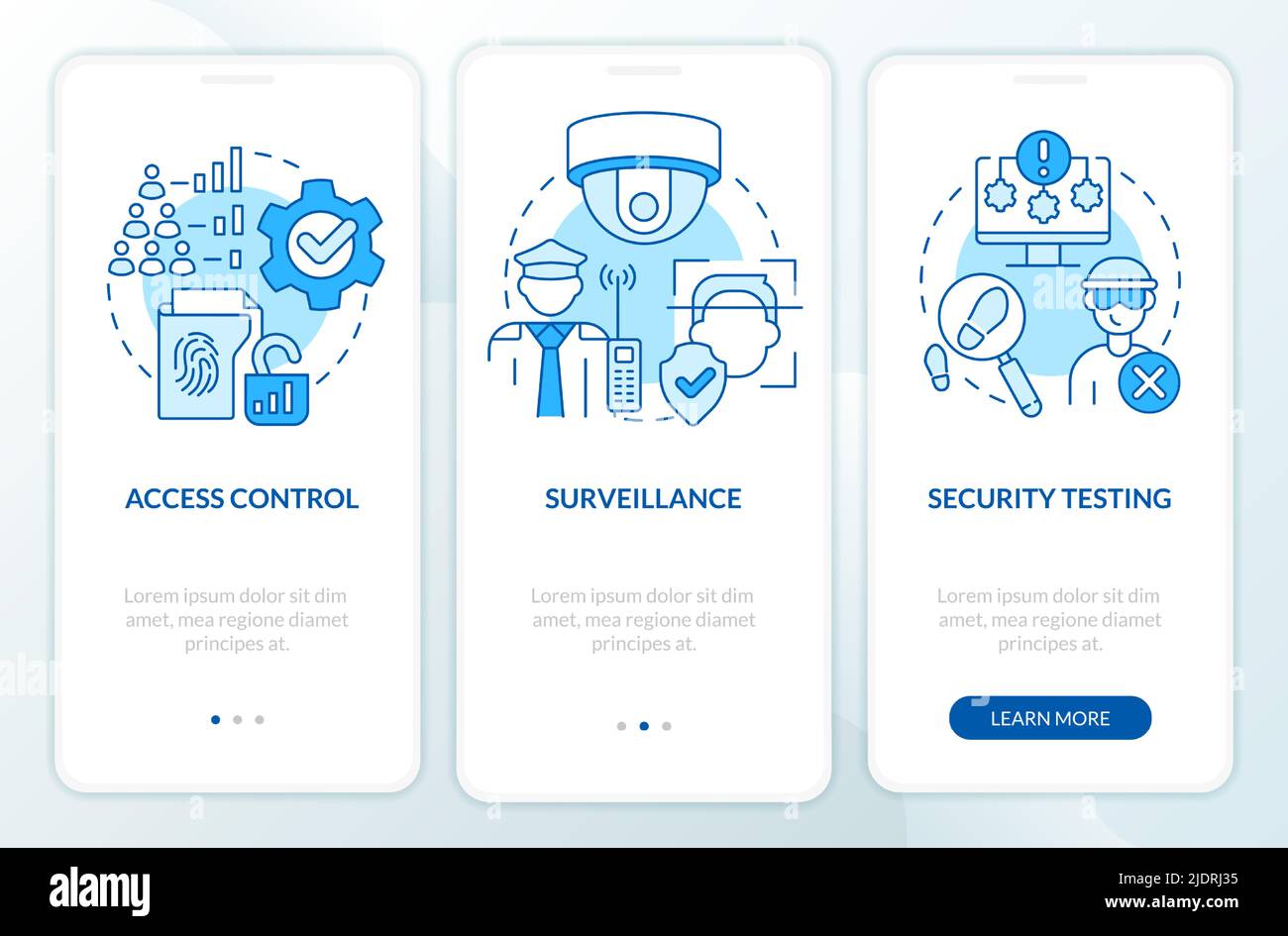 Parts of physical security blue onboarding mobile app screen Stock ...