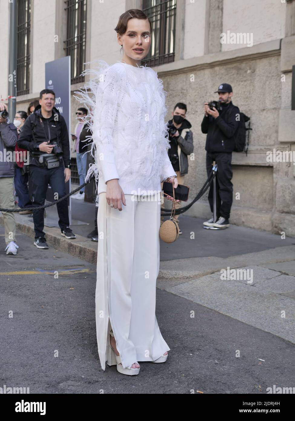 Daria Klyukina street style outfit before Ermanno Scervino fashion show ...
