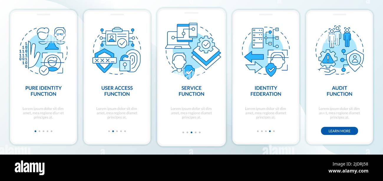 Functions blue onboarding mobile app screen Stock Vector Image & Art - Alamy
