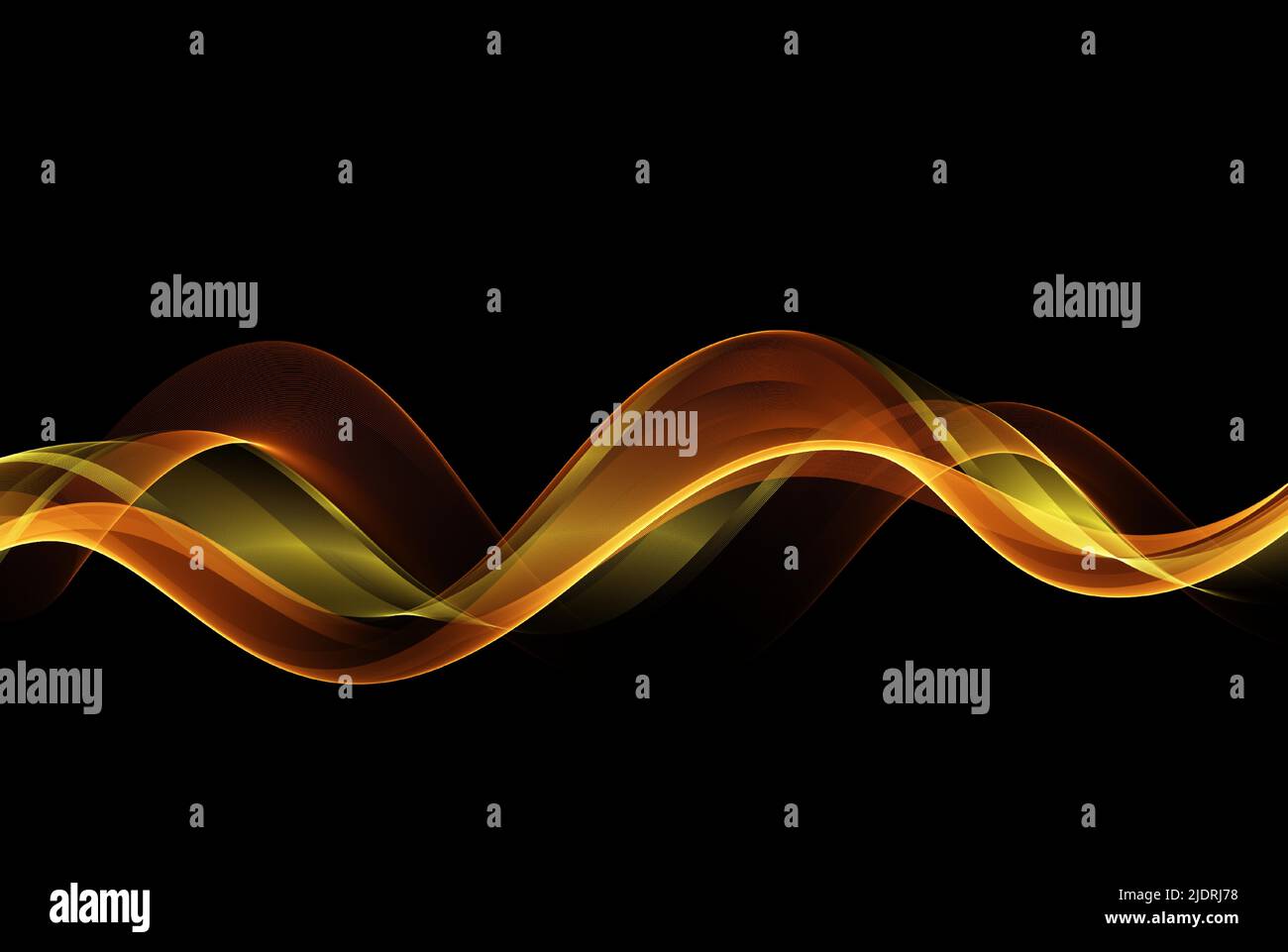 Golden wave design element on black background.Flow of wavy lines ...