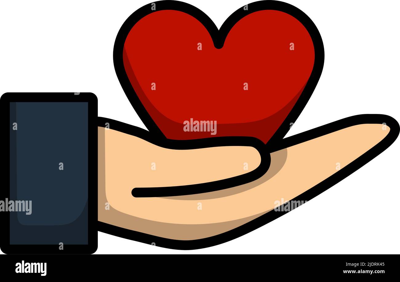 Hand Present Heart Ring Icon. Editable Bold Outline With Color Fill ...