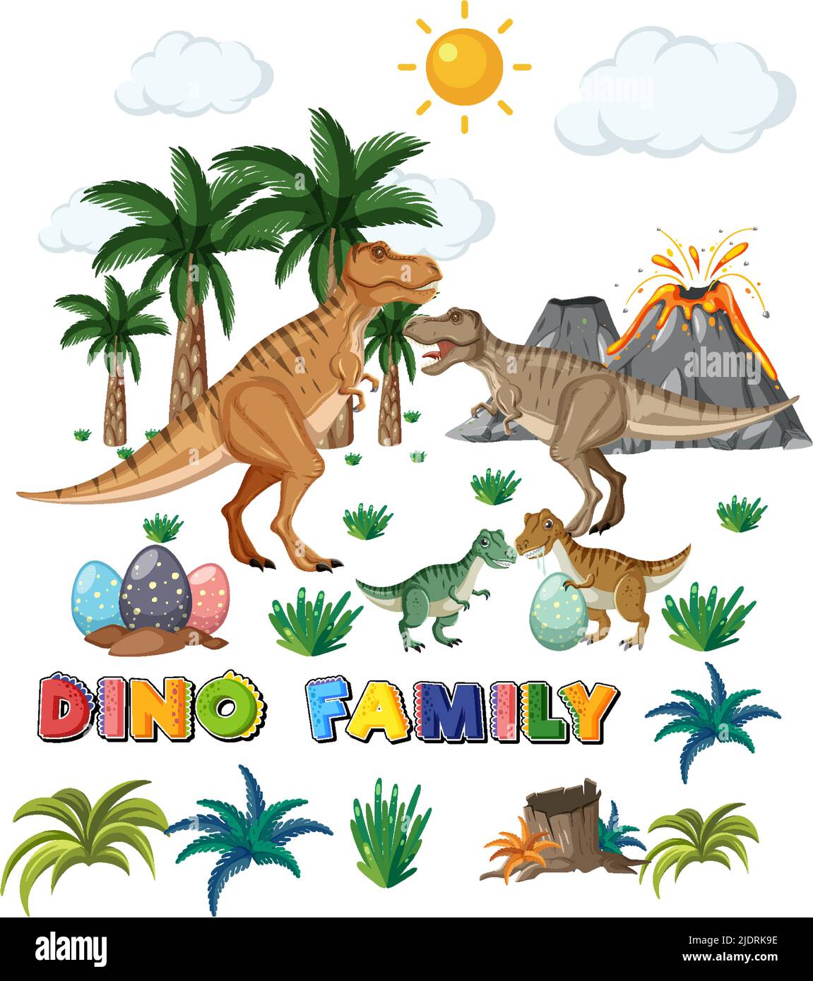 Dinosaur family with forest objects illustration Stock Vector Image ...