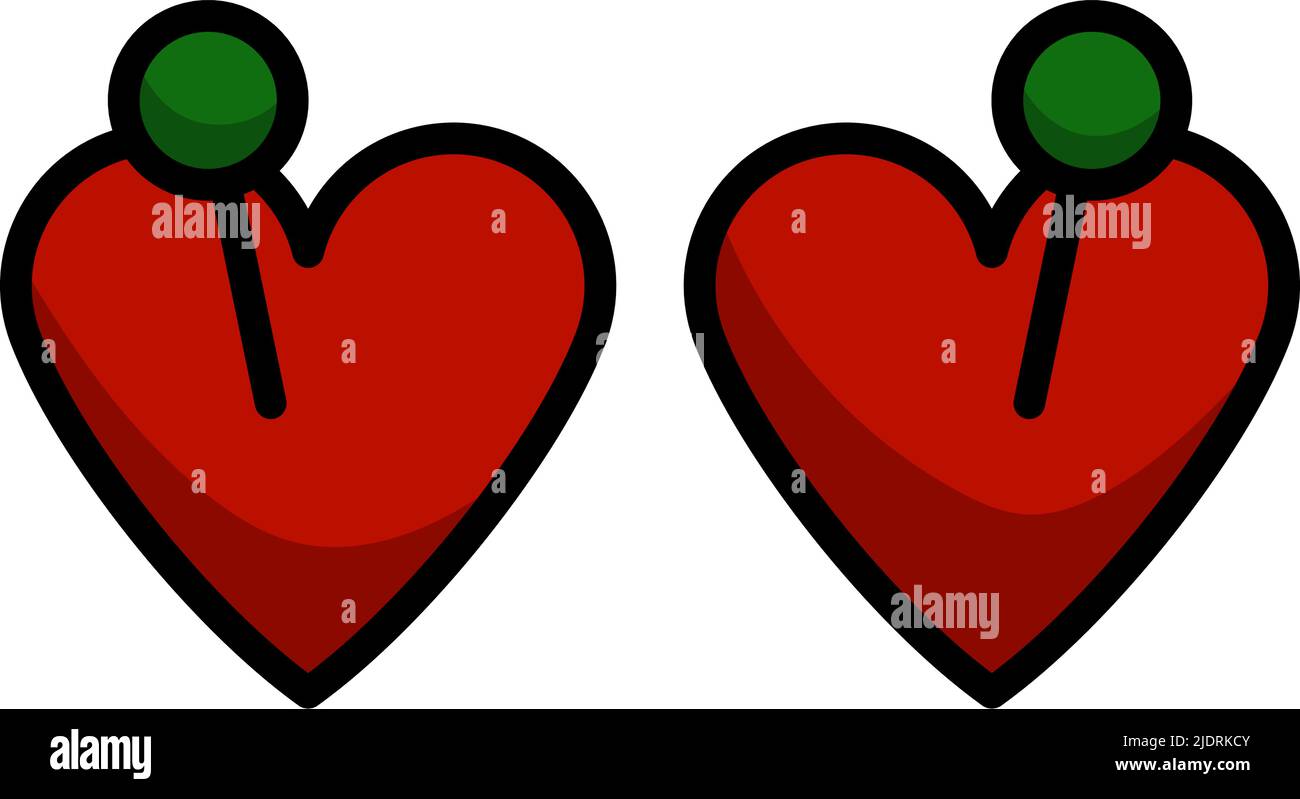 Two Valentines Heart With Pin Icon. Editable Bold Outline With Color ...