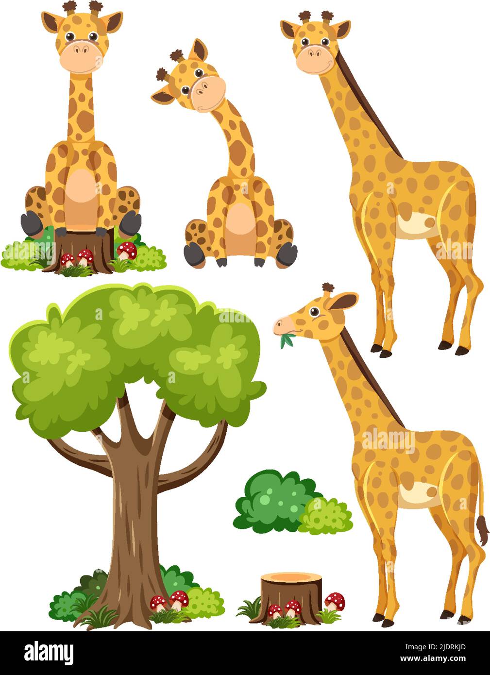 Wild animals set with nature elements illustration Stock Vector Image ...